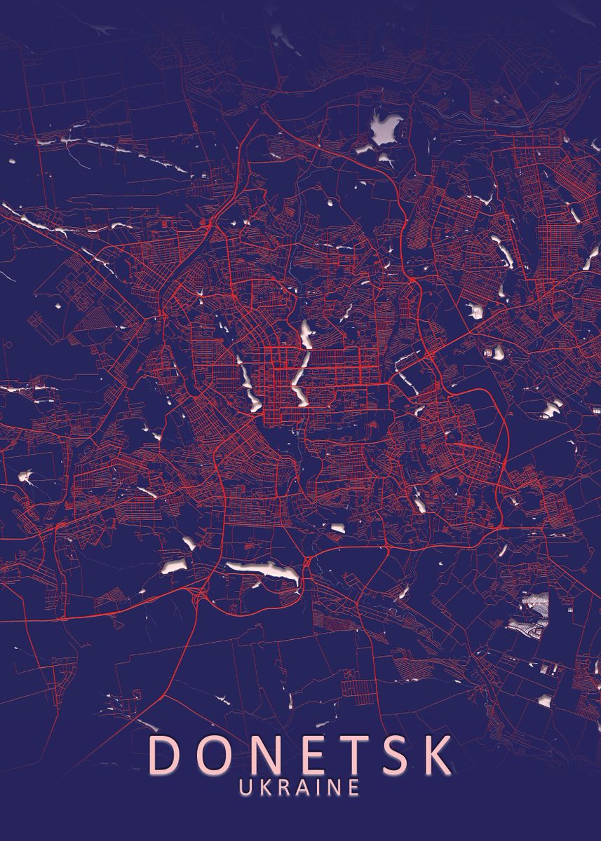 ' Donetsk Dark Blue CItyMap' Poster, picture, metal print, paint by ...