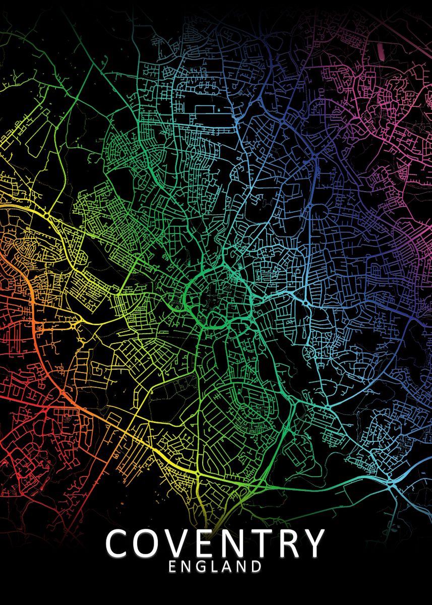 ' Coventry Rainbow City Map' Poster, picture, metal print, paint by ...