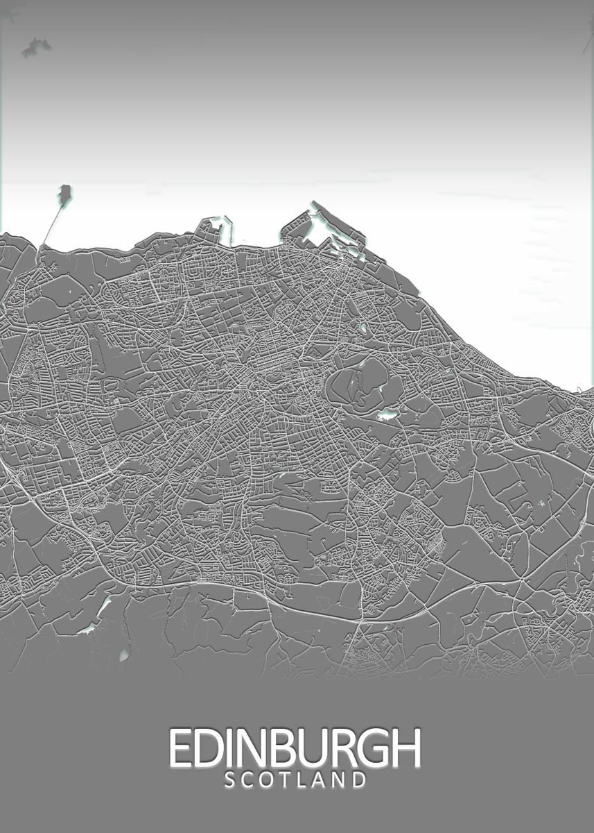 'Edinburgh Grey City Map' Poster, picture, metal print, paint by City ...