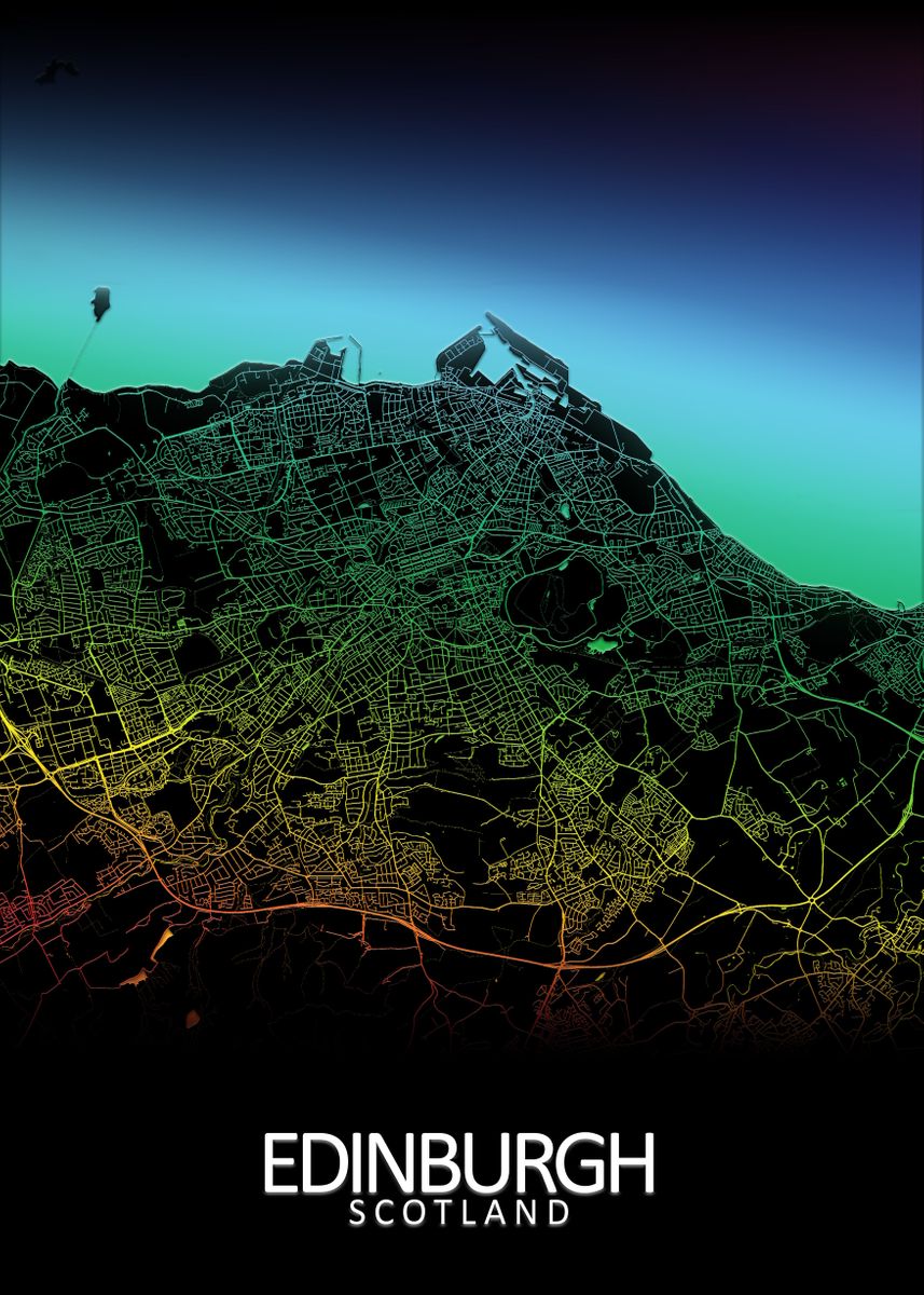 'Edinburgh Rainbow City Map' Poster, picture, metal print, paint by ...