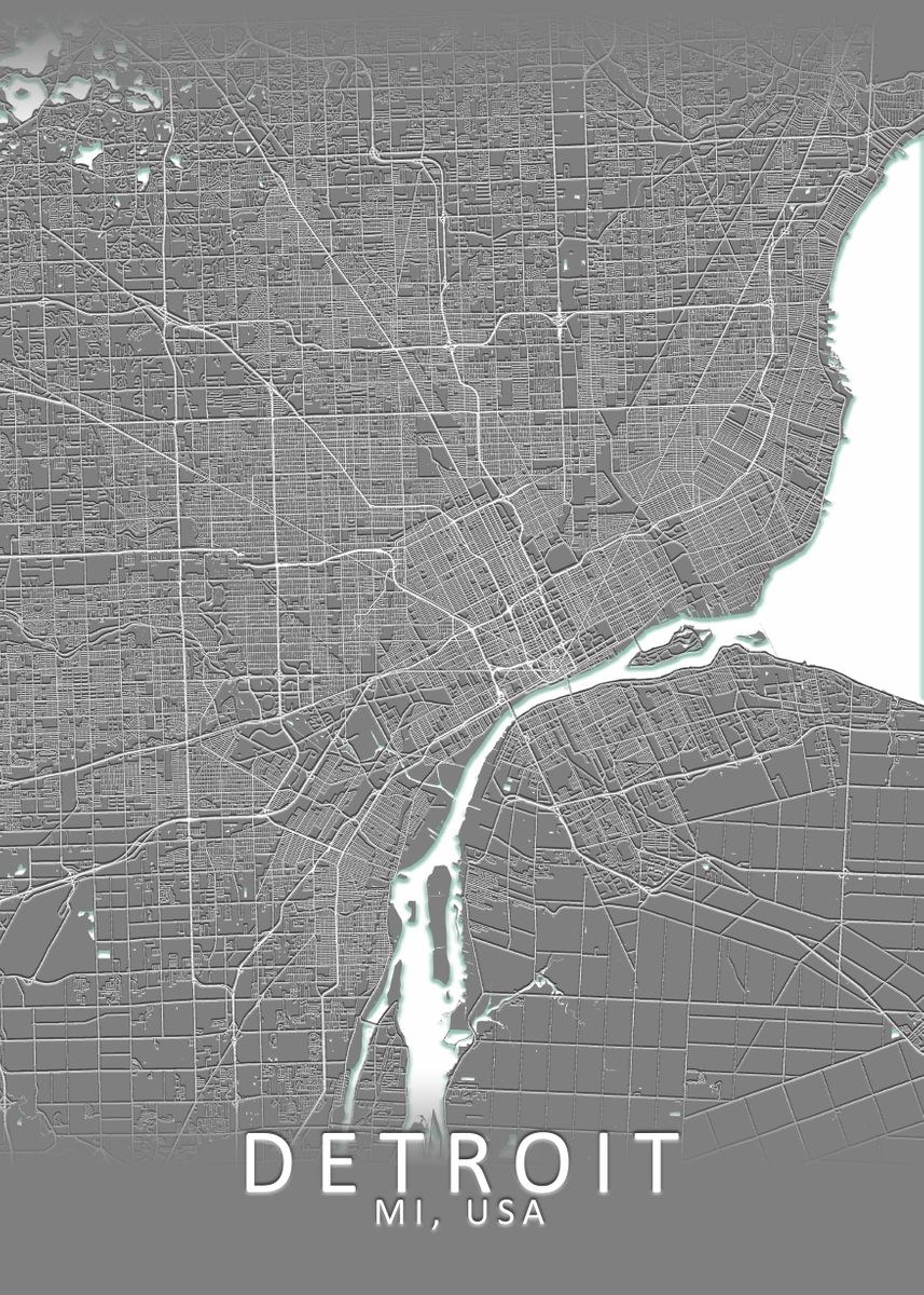 ' Detroit Grey City Map' Poster, picture, metal print, paint by City ...