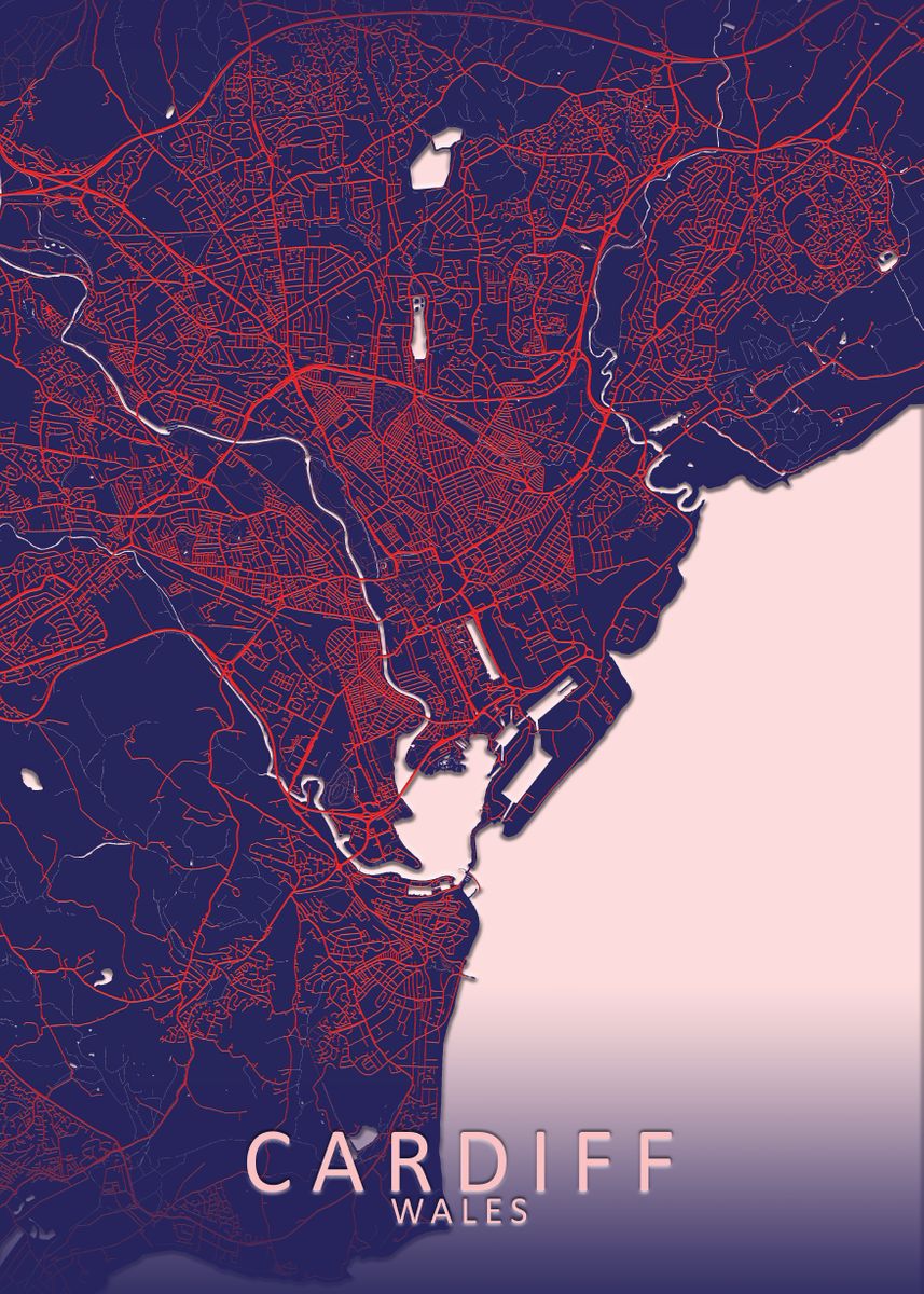' Cardiff Blue City Map' Poster, picture, metal print, paint by City ...