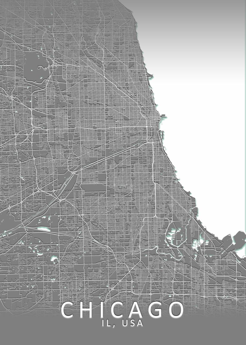 'Chicago Grey City Map' Poster, picture, metal print, paint by City Map ...
