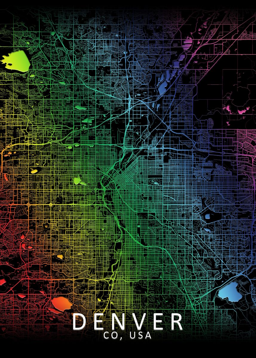 'Denver Rainbow City Map' Poster, picture, metal print, paint by City ...