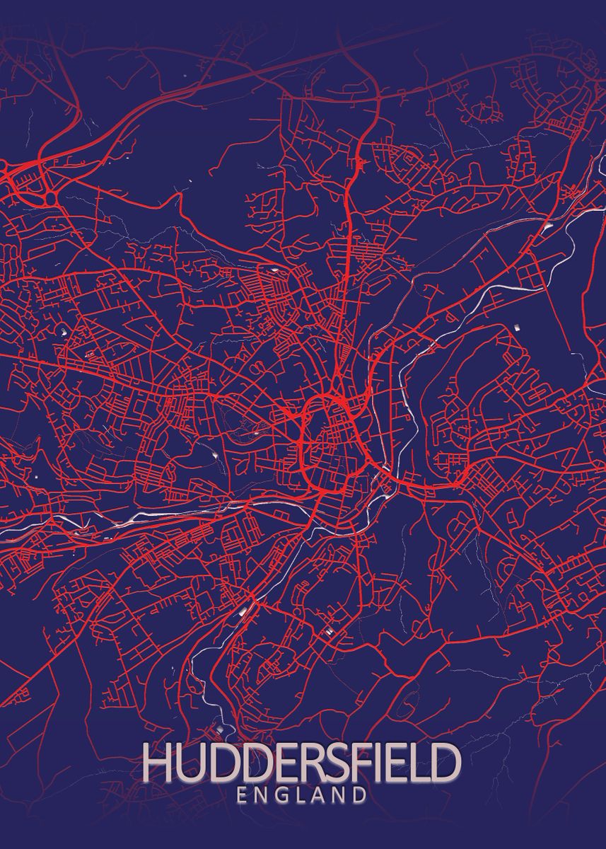 'Huddersfield Dark Blue Map' Poster by City Map Art Prints | Displate