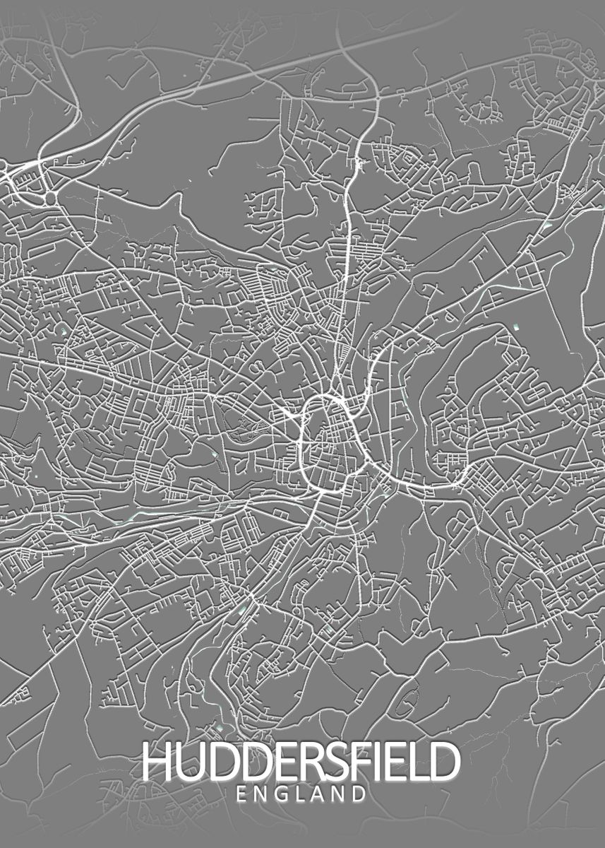 'Huddersfield Grey City Map' Poster, picture, metal print, paint by ...