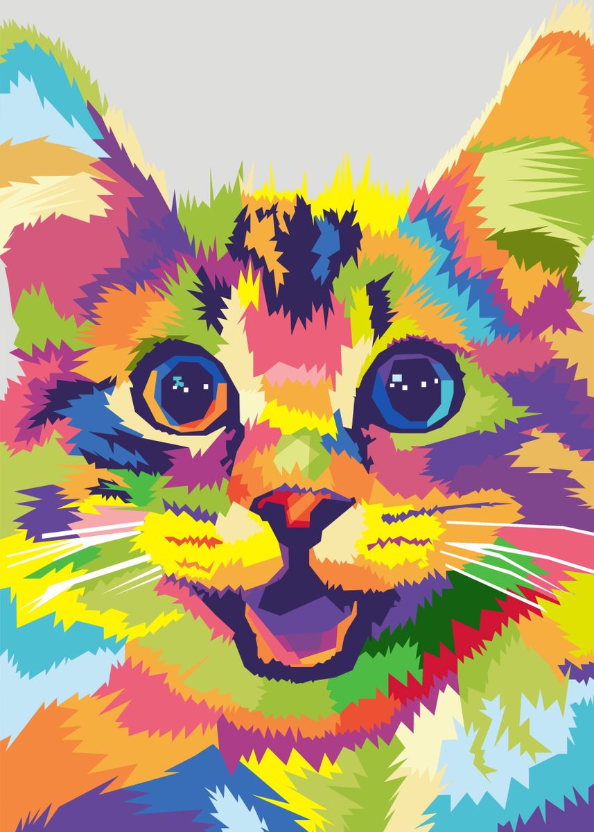 'Cat' Poster, picture, metal print, paint by Sherlock Wijaya | Displate