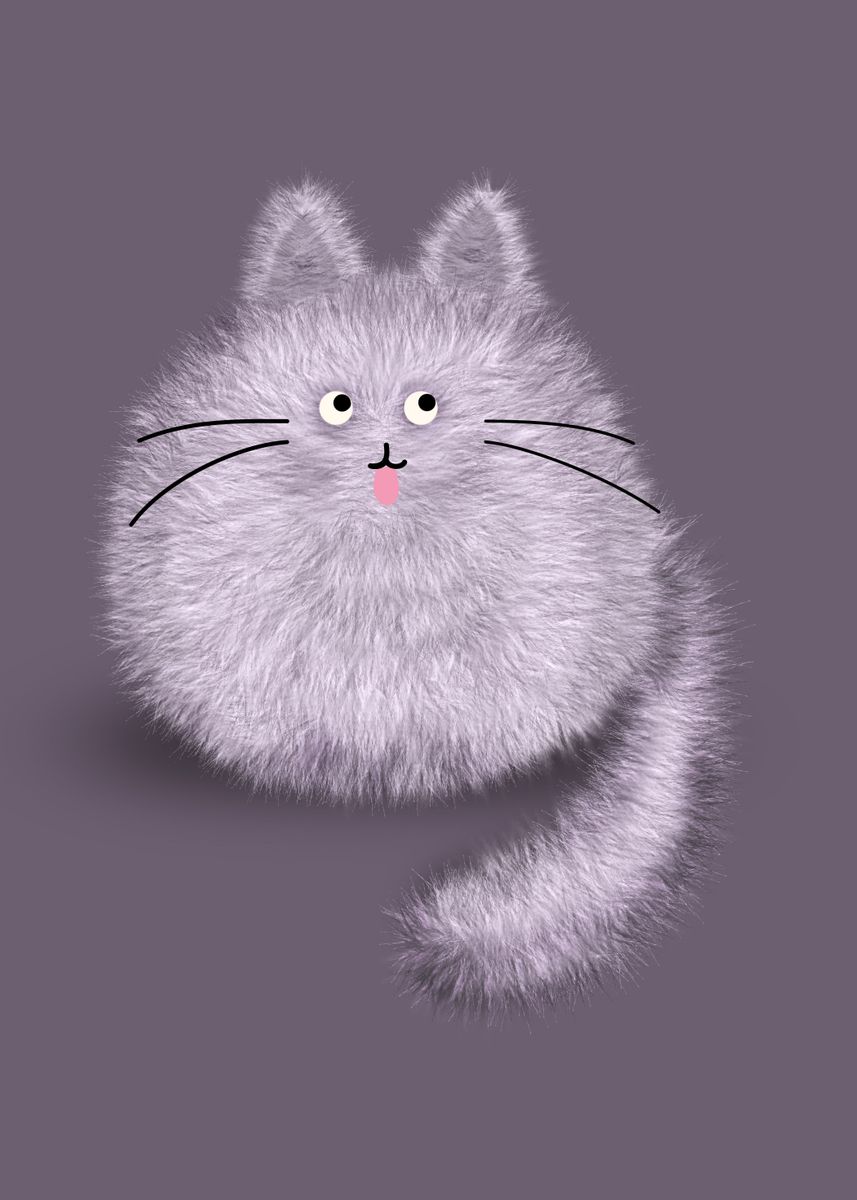 'Cute Fluffy cat' Poster, picture, metal print, paint by Lioudmila ...