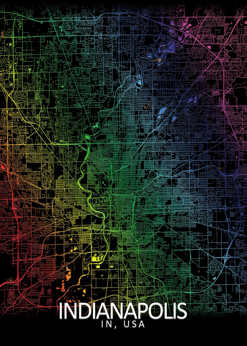 'Indianapolis Rainbow Map' Poster, picture, metal print, paint by City ...