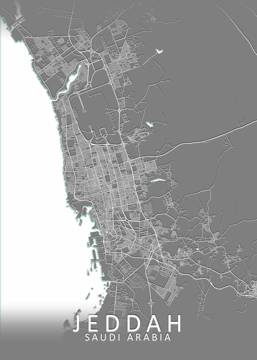 'Jeddah Grey City Map' Poster, picture, metal print, paint by City Map ...