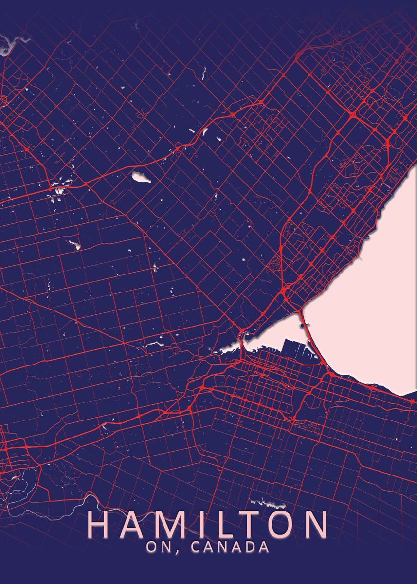 'Hamilton Dark Blue Map' Poster, picture, metal print, paint by City ...