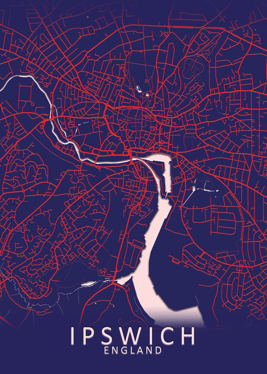 'Ipswich Dark Blue City Map' Poster by City Map Art Prints | Displate