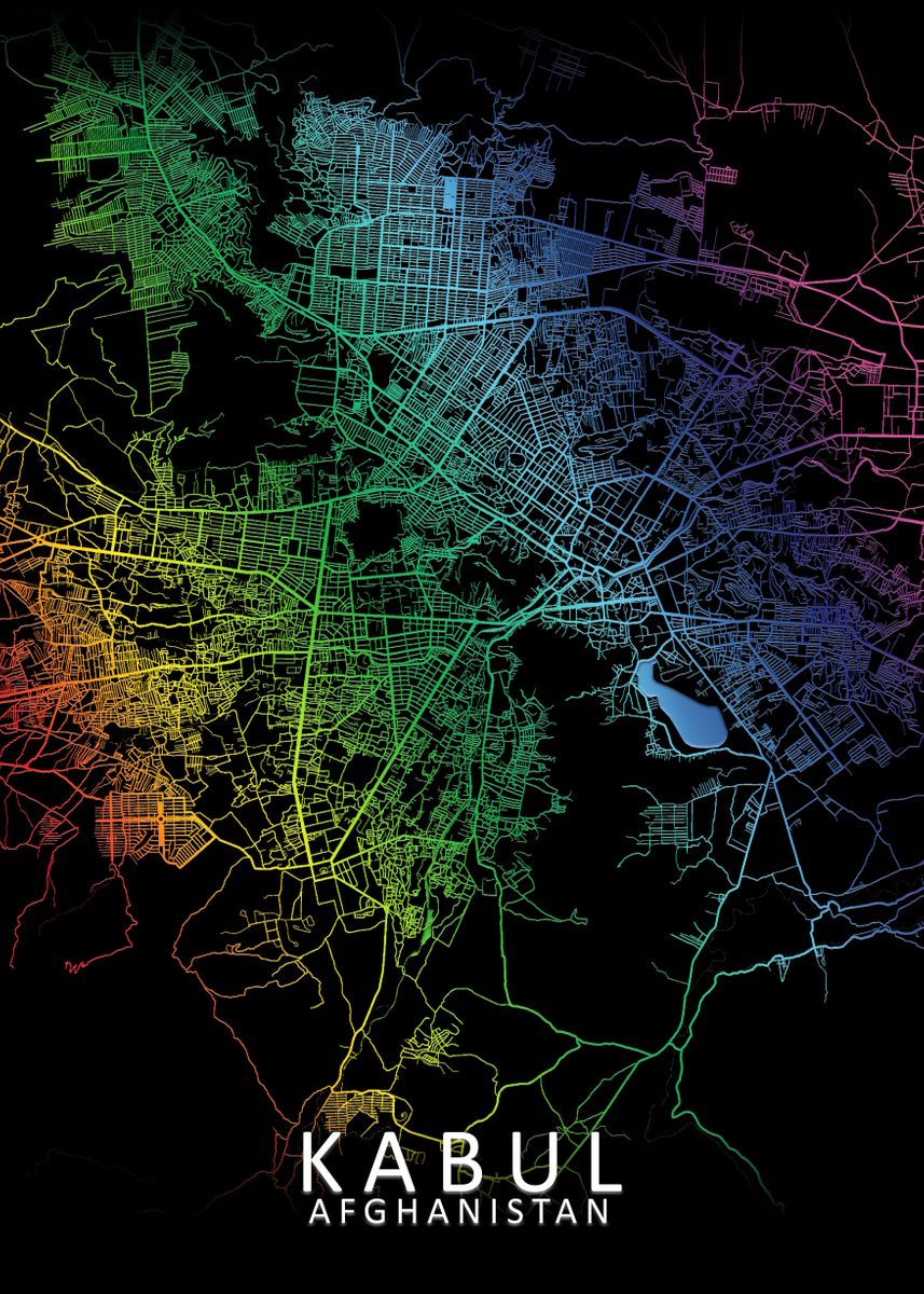 'Kabul Rainbow City Map' Poster, picture, metal print, paint by City ...