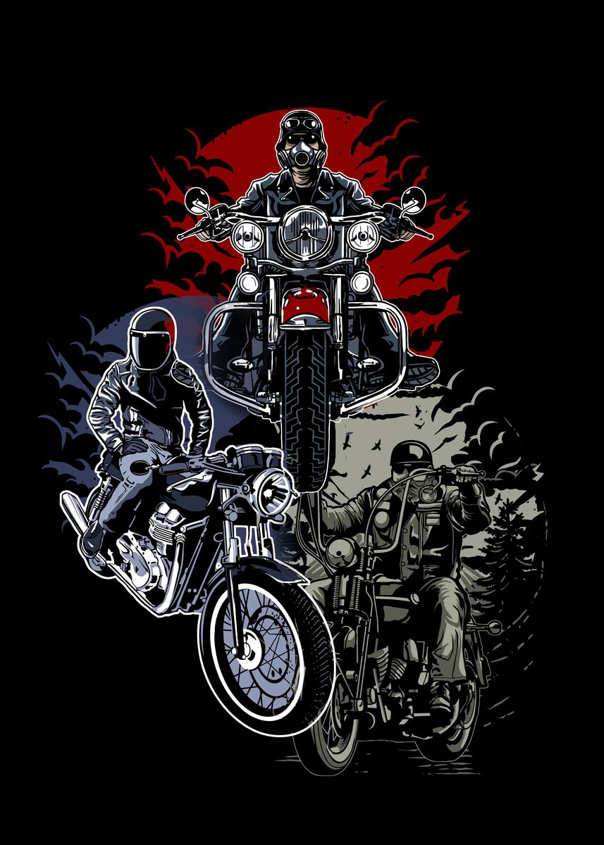 'Bikers' Poster, picture, metal print, paint by John Quigley | Displate