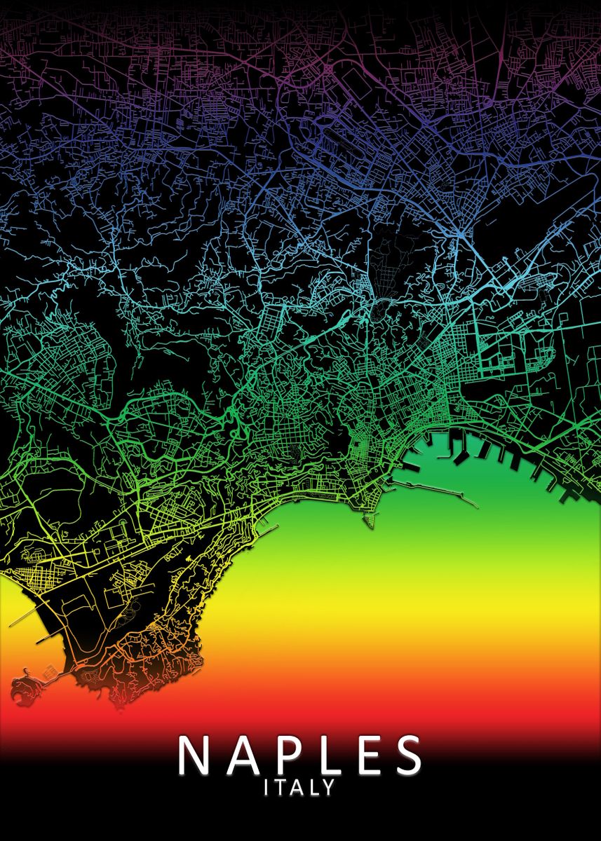 'Naples Rainbow City Map' Poster by City Map Art Prints | Displate