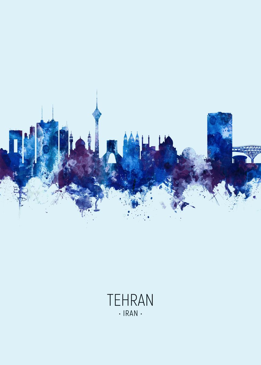 'Tehran Iran Skyline' Poster, picture, metal print, paint by Michael ...