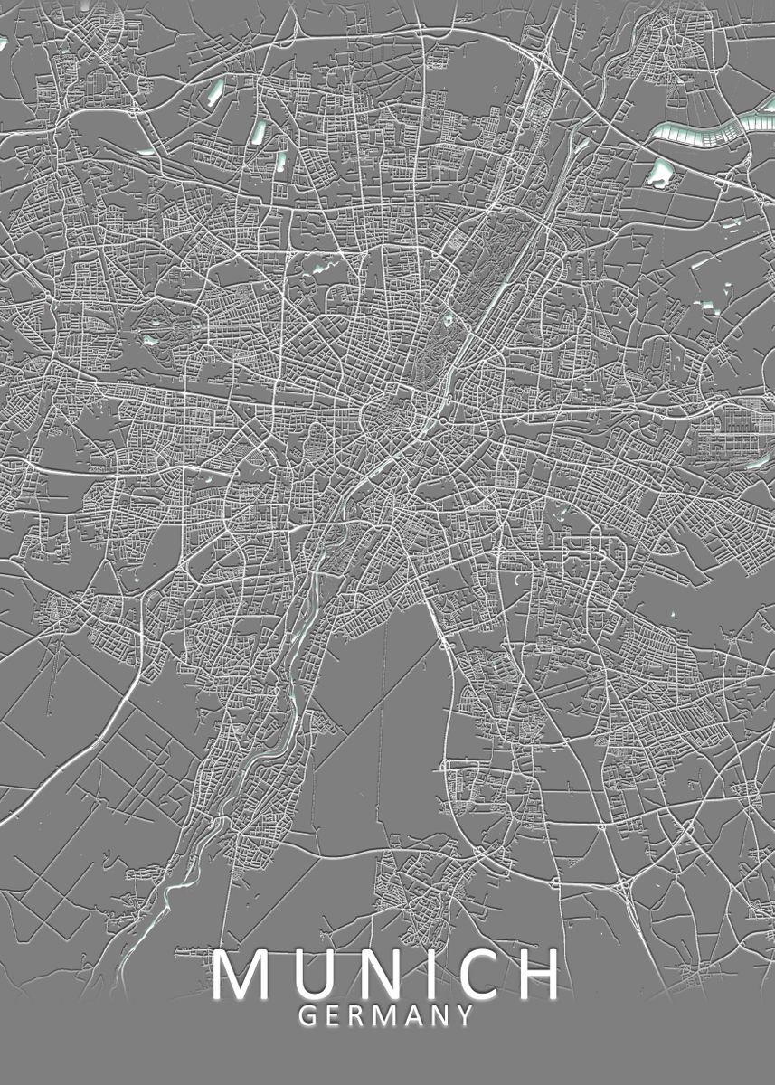 'Munich Grey city map' Poster, picture, metal print, paint by City Map ...