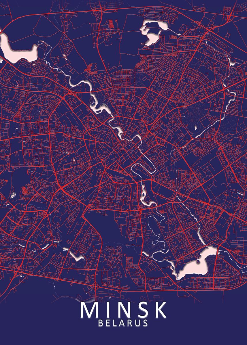 'Minsk Dark blue city Map' Poster, picture, metal print, paint by City ...