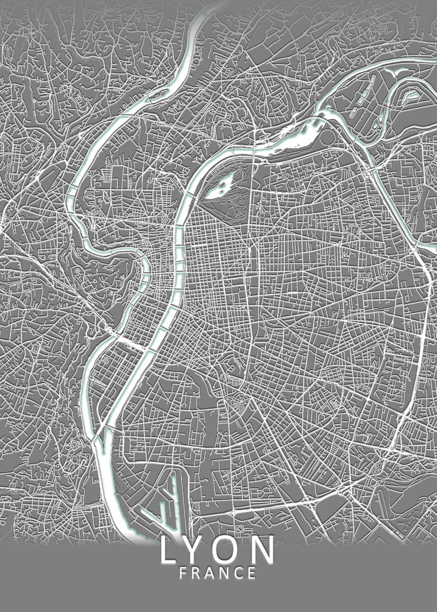 ' Lyon Grey City Map' Poster by City Map Art Prints | Displate
