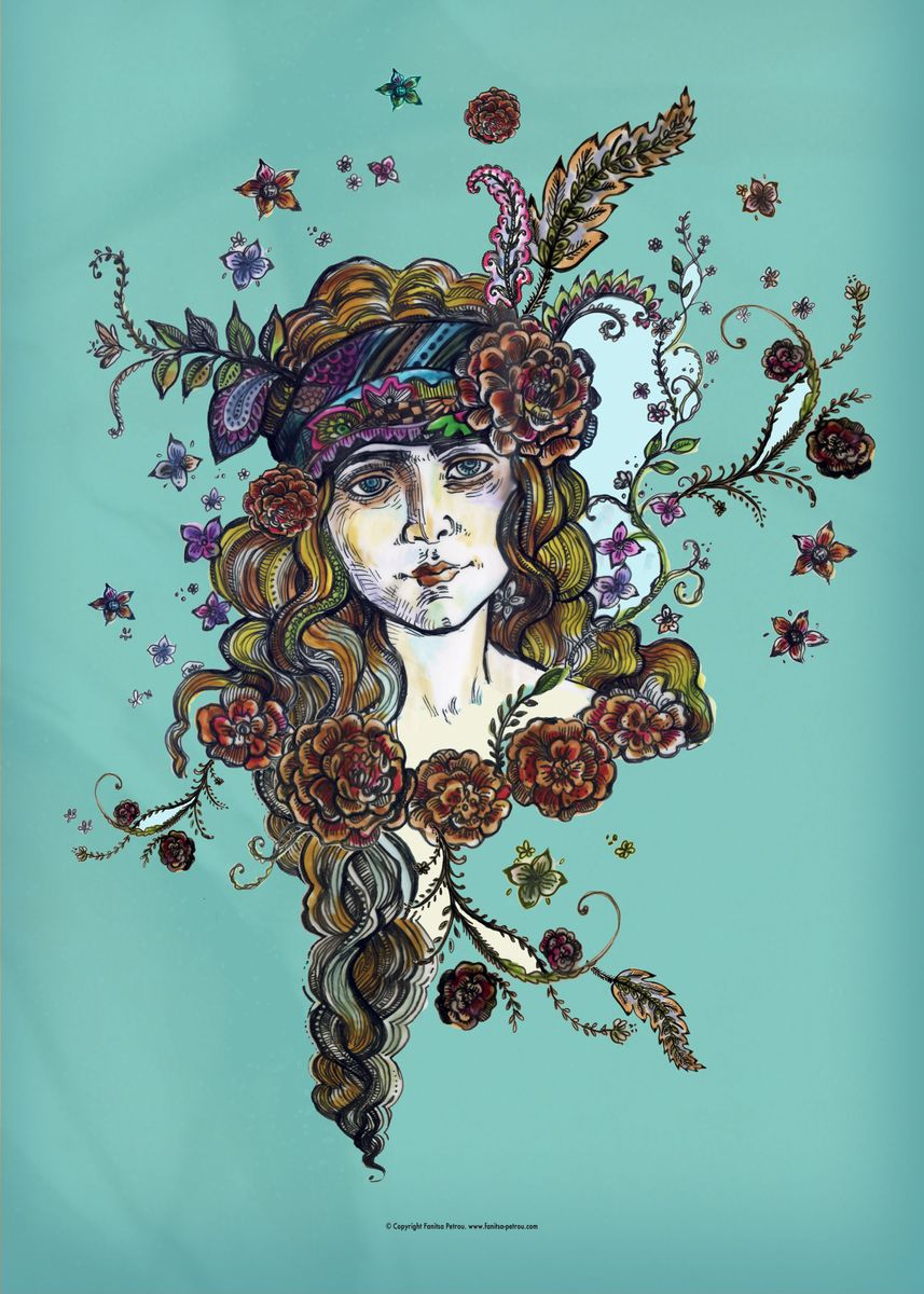 'Flower Maiden' Poster, picture, metal print, paint by Fanitsa | Displate