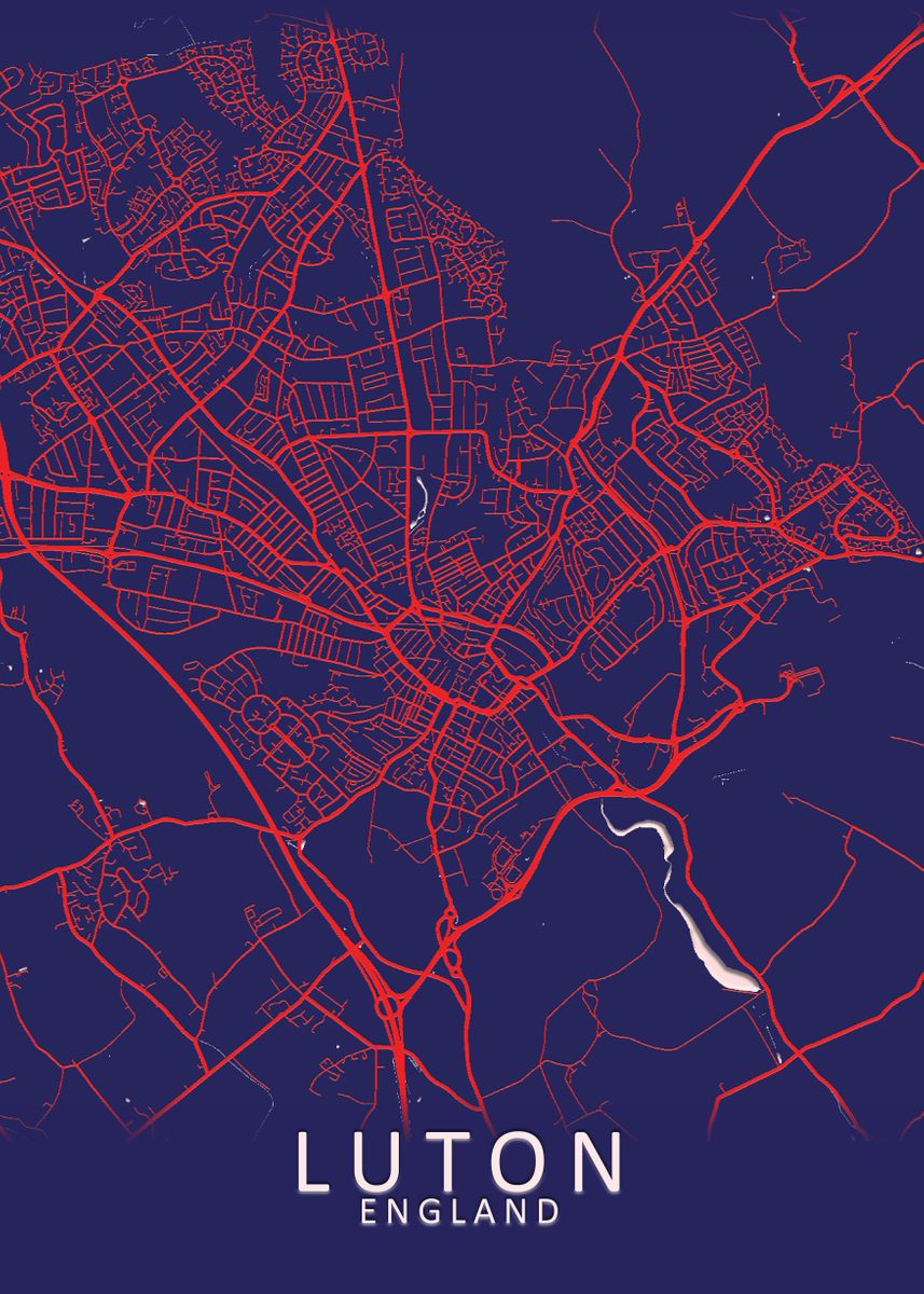 'Luton Dark Blue City Map' Poster, picture, metal print, paint by City ...