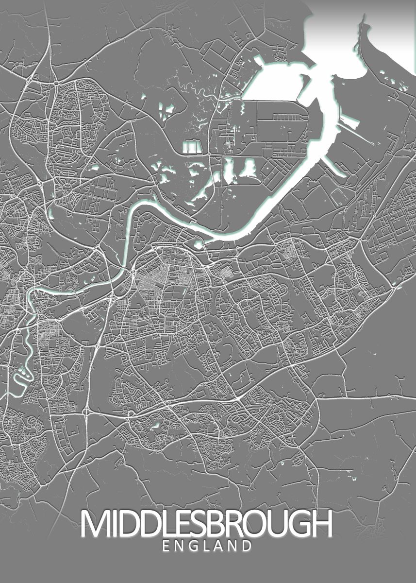 'Middlesbrough Grey CityMap' Poster, picture, metal print, paint by ...