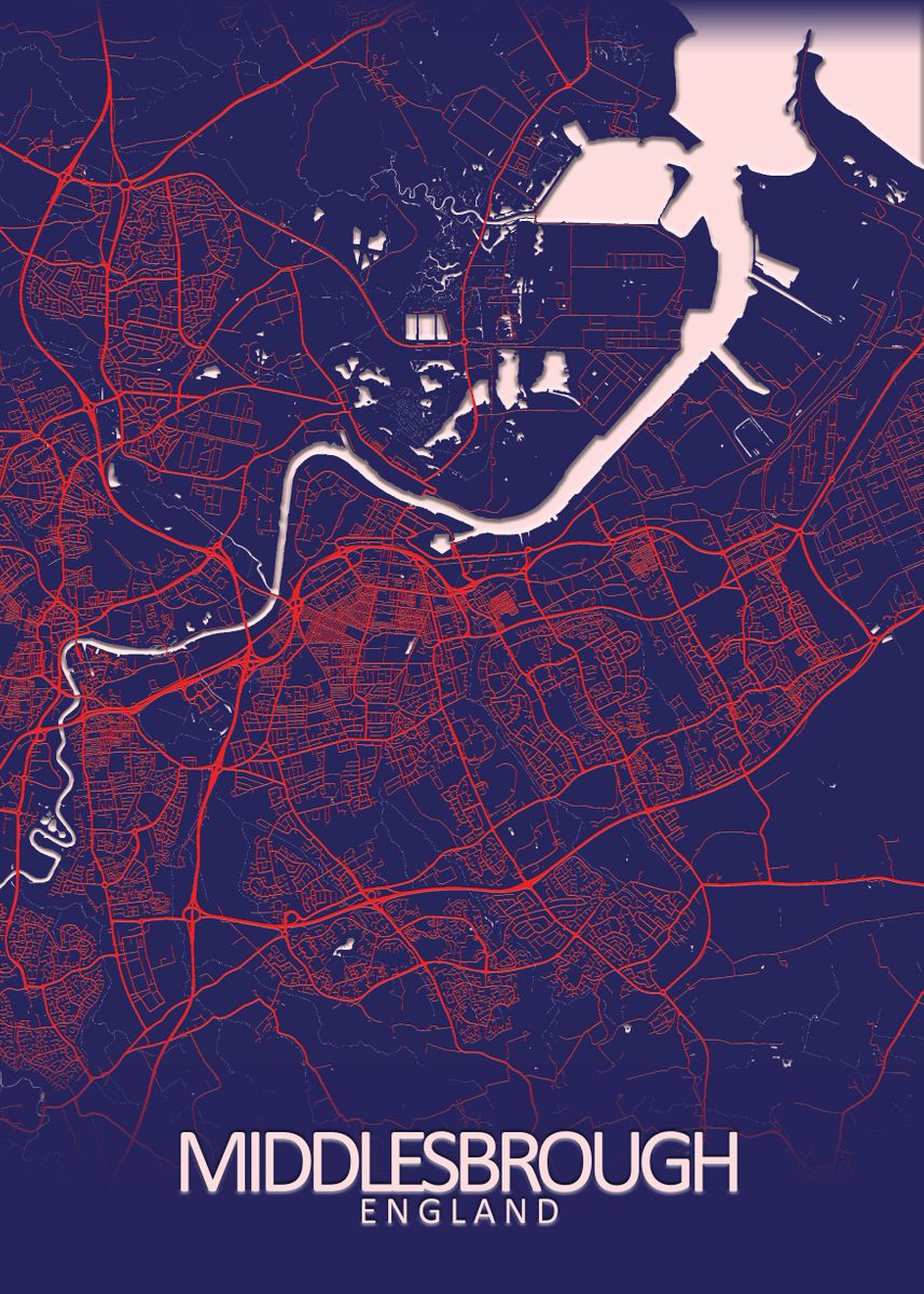 'Middlesbrough Blue CityMap' Poster, picture, metal print, paint by ...