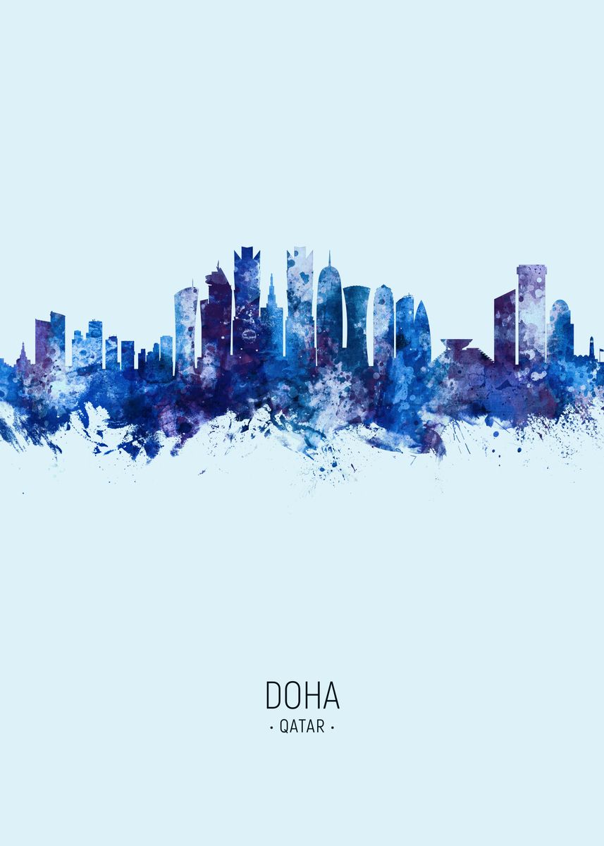 'Doha Qatar Skyline' Poster, picture, metal print, paint by Michael ...