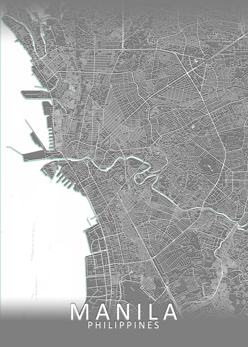 'Manila Grey City Map' Poster, picture, metal print, paint by City Map ...