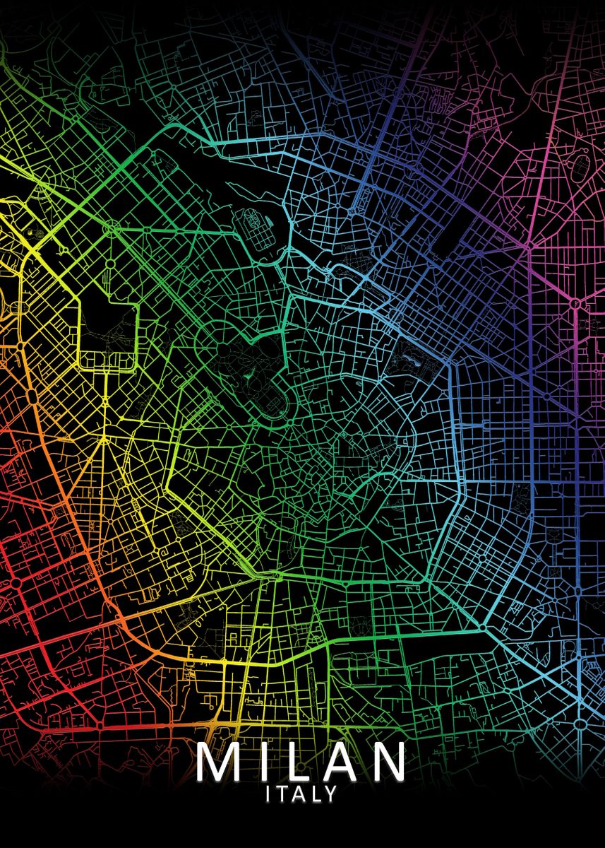' Milan Rainbow City Map' Poster by City Map Art Prints | Displate