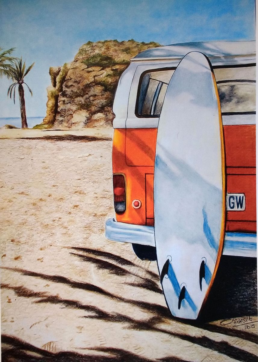 'VW SURF' Poster, picture, metal print, paint by Nicky AutoArt | Displate