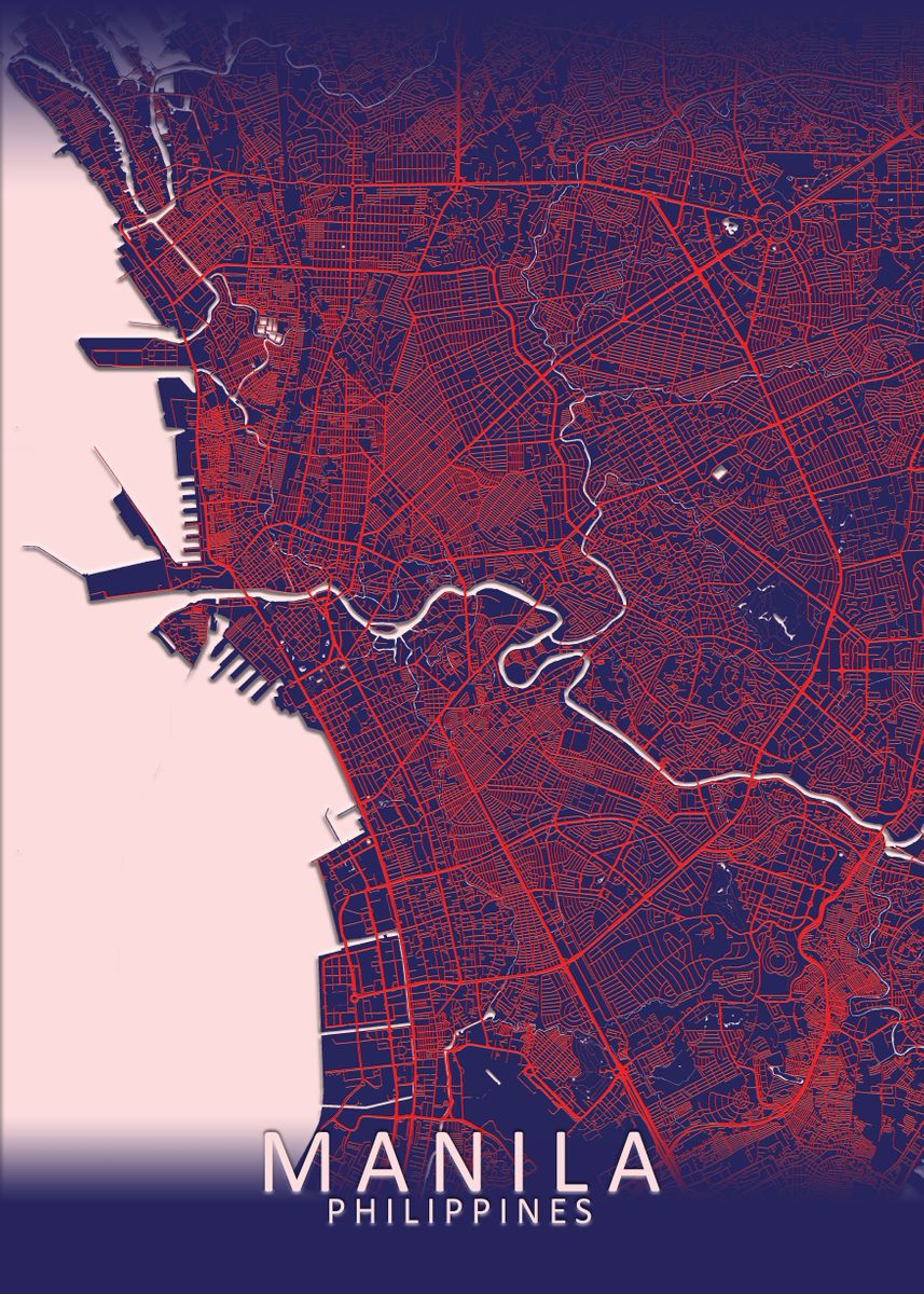 'Manila Dark Blue City Map' Poster, picture, metal print, paint by City ...