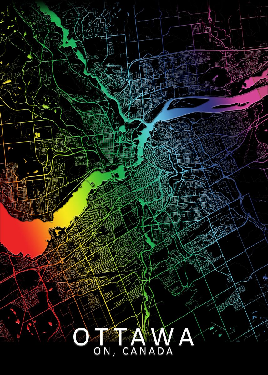 'Ottawa Rainbow City Map' Poster, picture, metal print, paint by City ...
