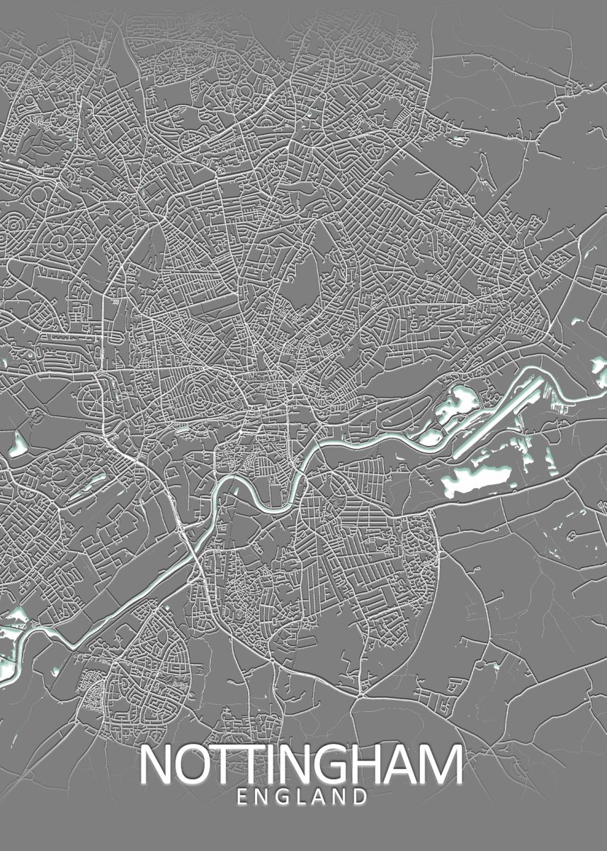 'Nottingham Grey City Map' Poster by City Map Art Prints | Displate