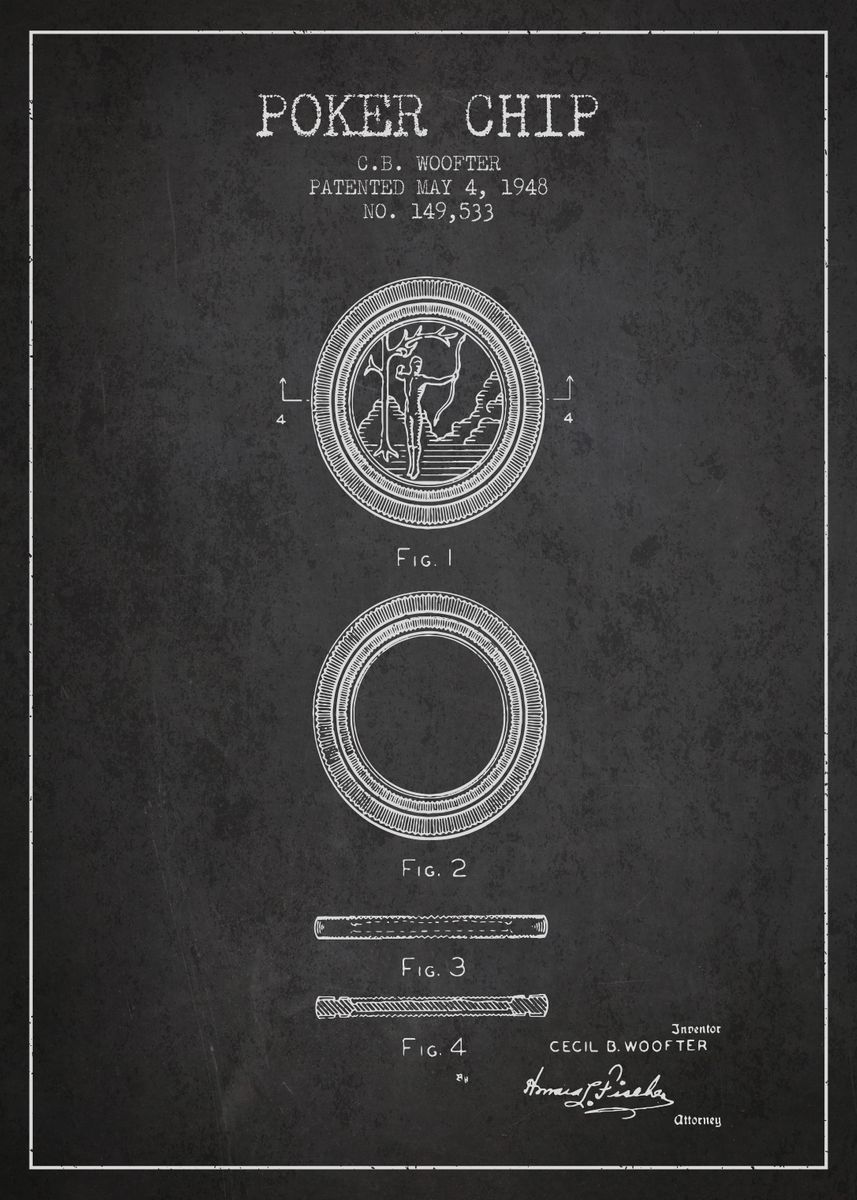 'Poker Chip Patent' Poster by Aged Pixel | Displate