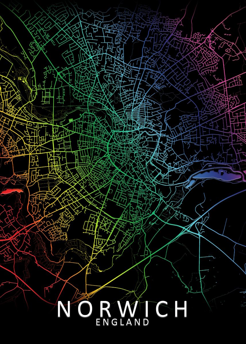 'Norwich Rainbow City Map' Poster by City Map Art Prints | Displate