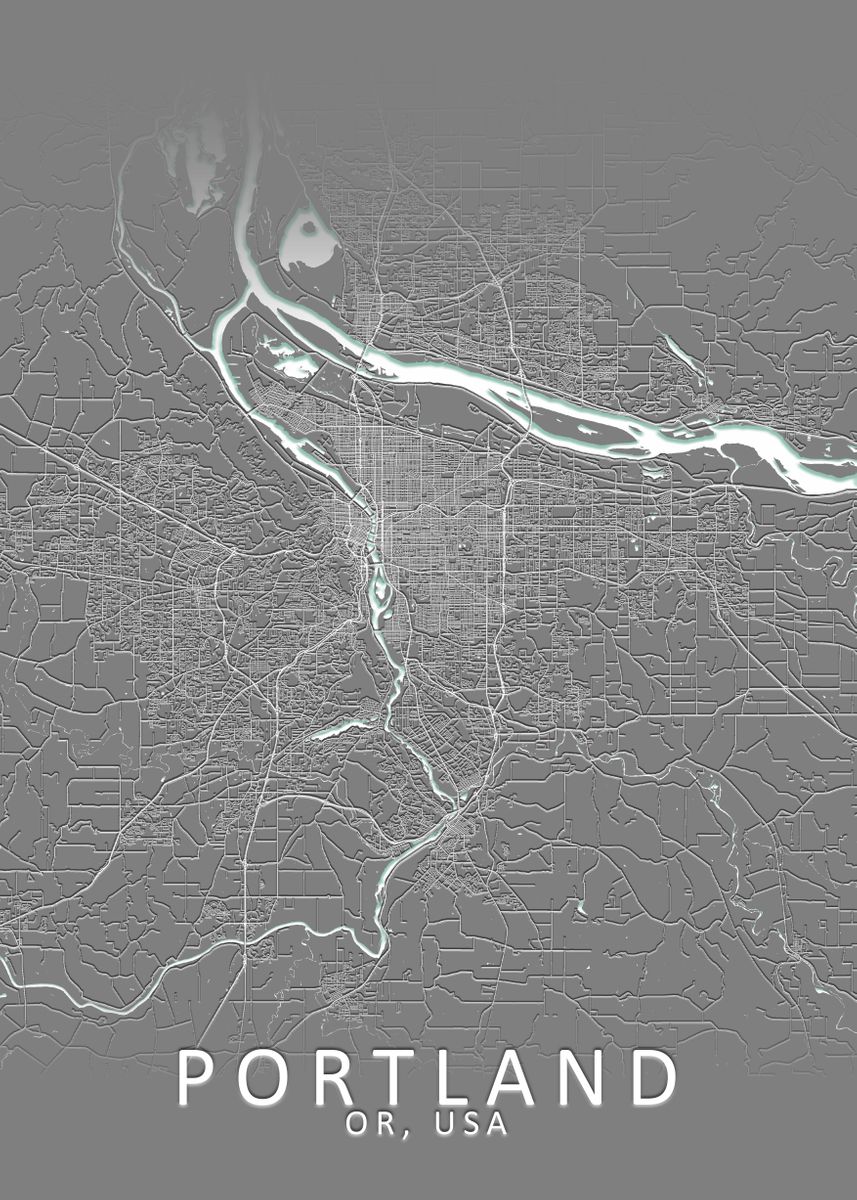 'Portland Grey City Map' Poster by City Map Art Prints | Displate