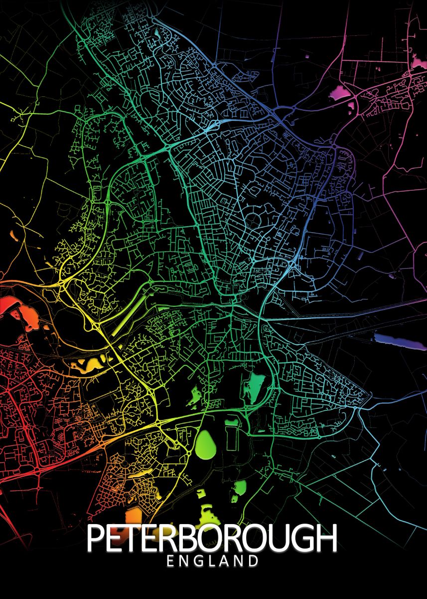 'Peterborough Rainbow Map' Poster by City Map Art Prints | Displate