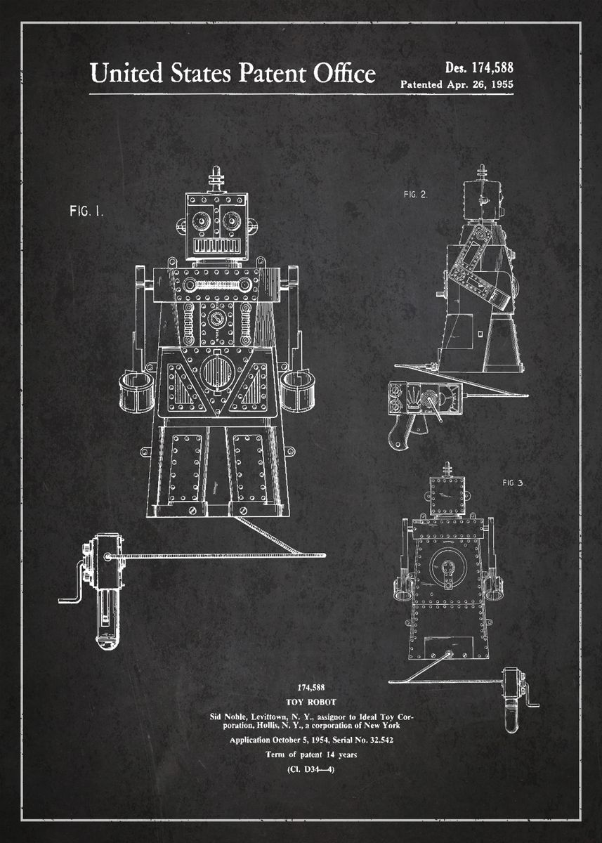 'Toy Robot Patent' Poster, picture, metal print, paint by Aged Pixel ...