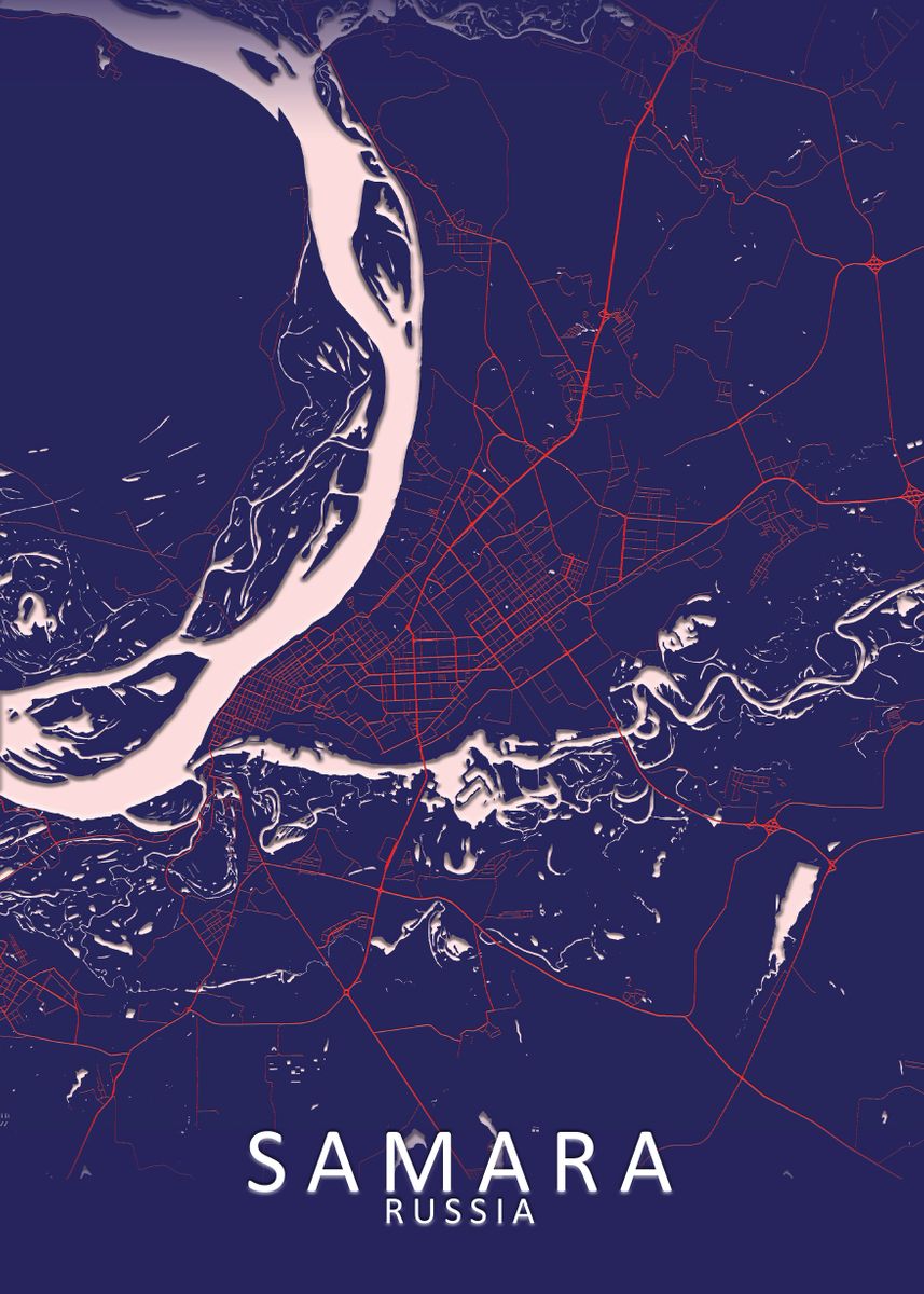 'Samara Dark Blue City Map' Poster, picture, metal print, paint by City ...