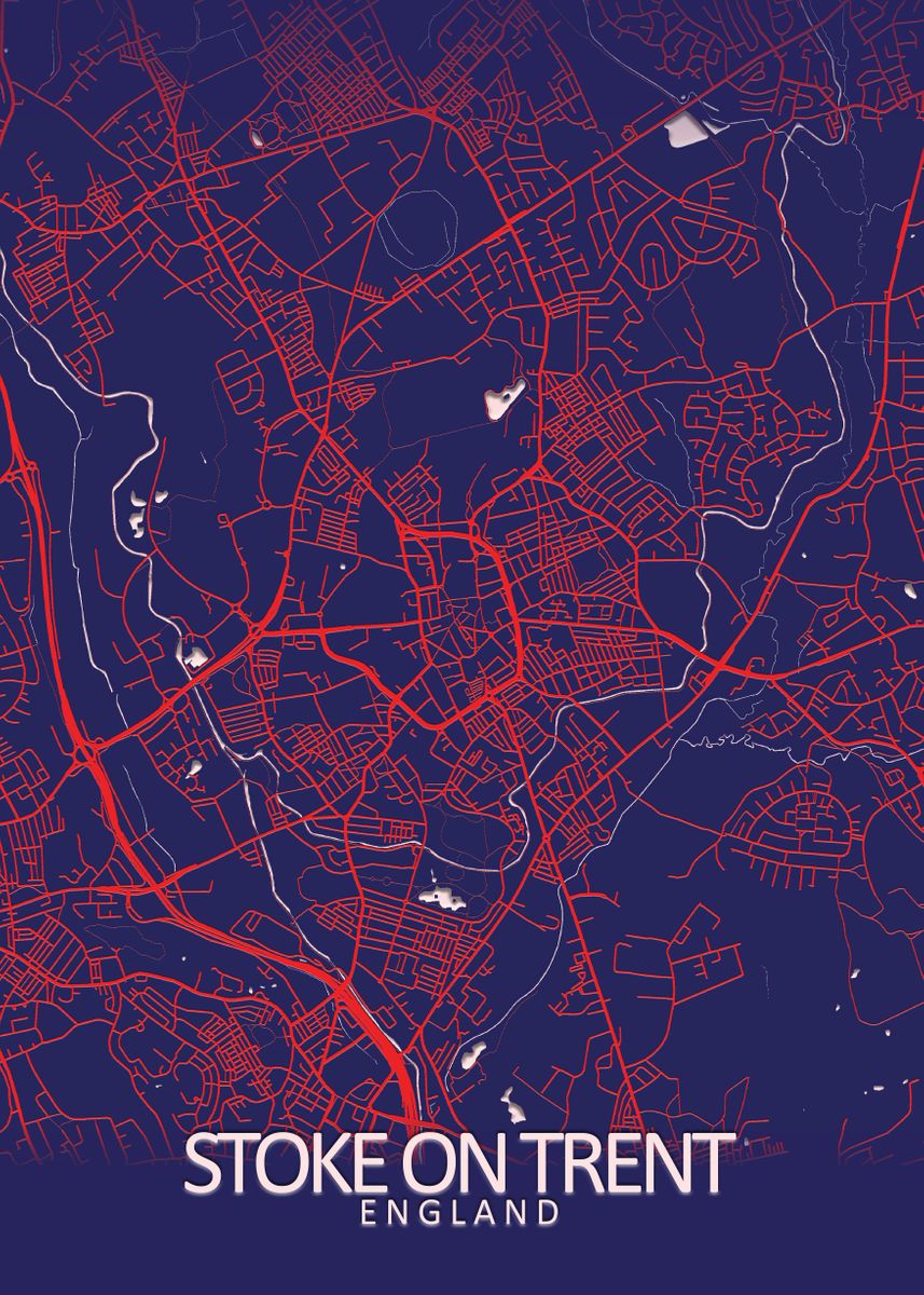 'Stoke on Trent Blue Map' Poster, picture, metal print, paint by City ...