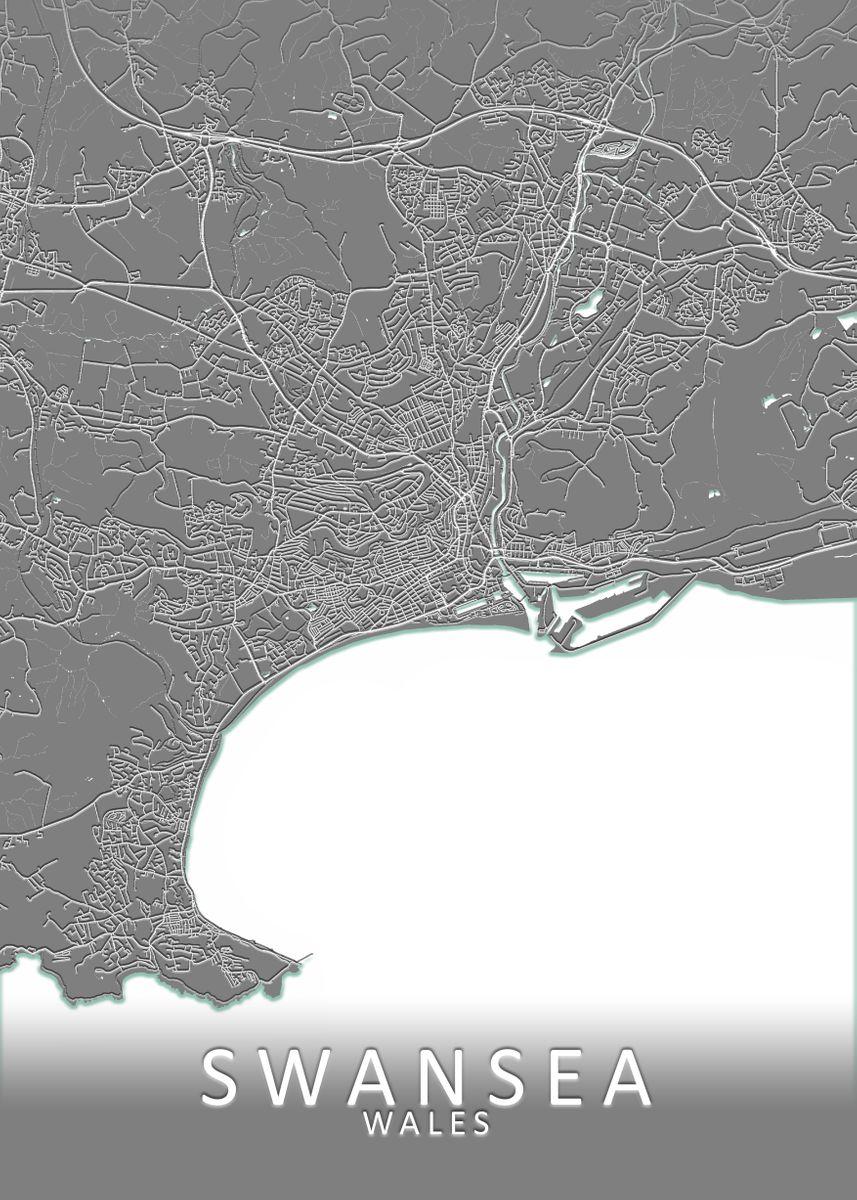 'Swansea Grey City Map' Poster, picture, metal print, paint by City Map ...