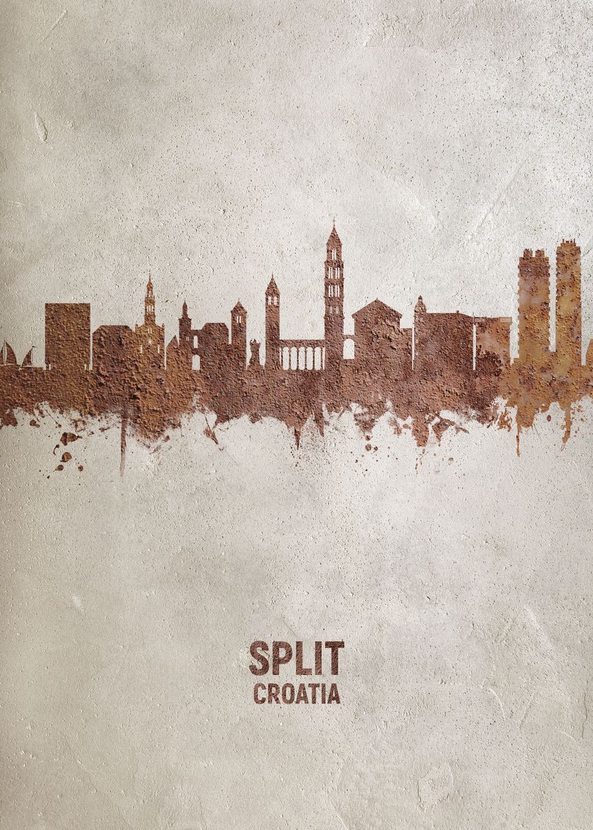 'Split Croatia Skyline' Poster, picture, metal print, paint by Michael ...