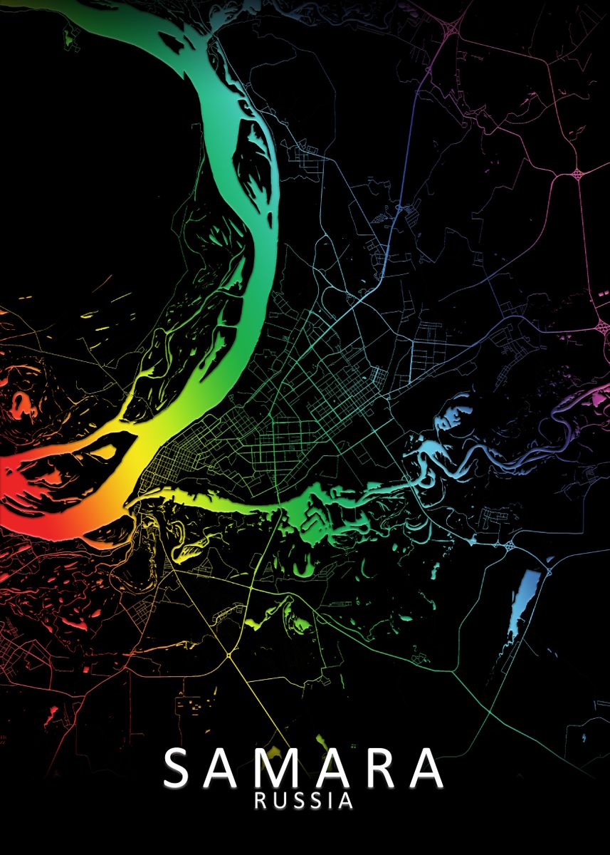'Samara Rainbow City Map' Poster by City Map Art Prints | Displate