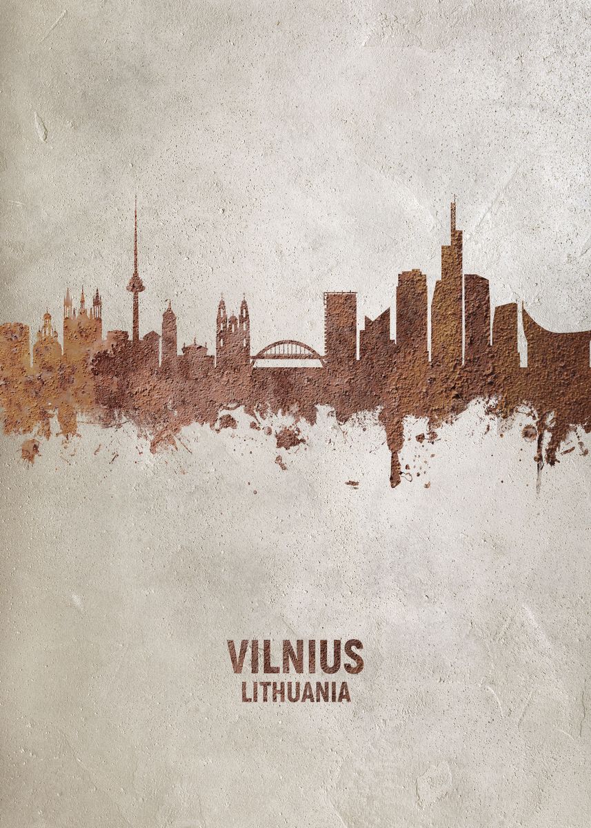 'Vilnius Lithuania Skyline' Poster, picture, metal print, paint by ...