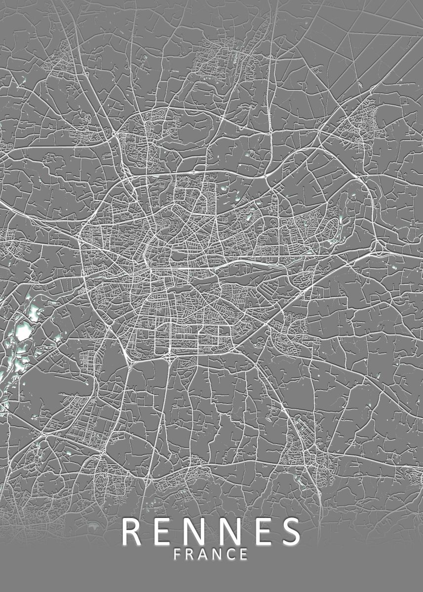 'Rennes Grey City Map' Poster, picture, metal print, paint by City Map ...