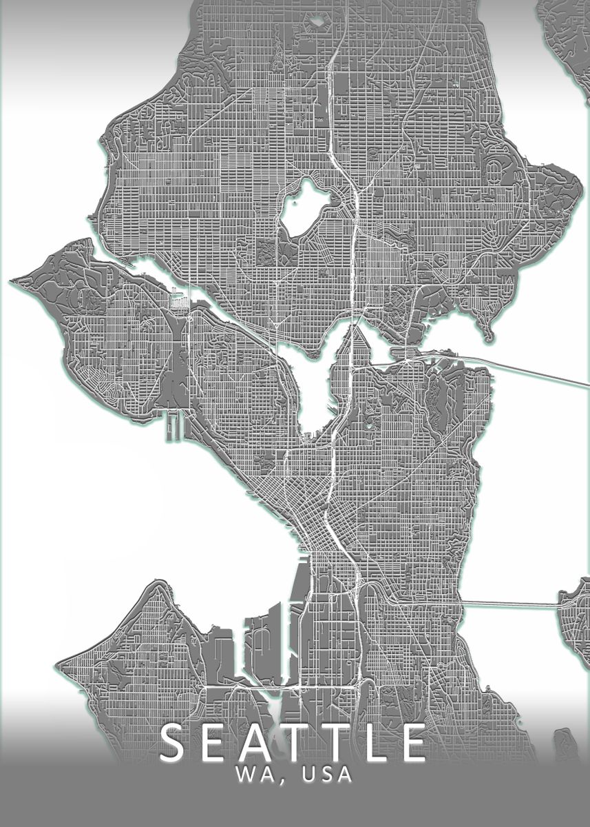 'Seattle Grey City Map' Poster, picture, metal print, paint by City Map ...