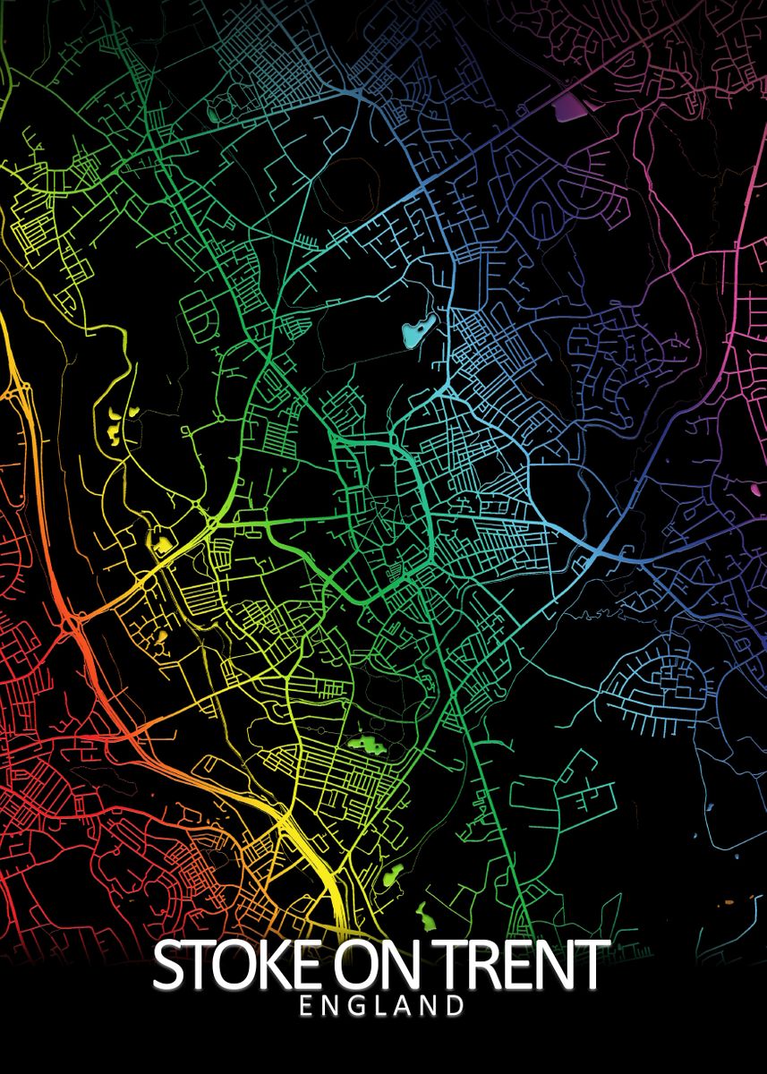'Stoke on Trent Rainbow Map' Poster, picture, metal print, paint by ...