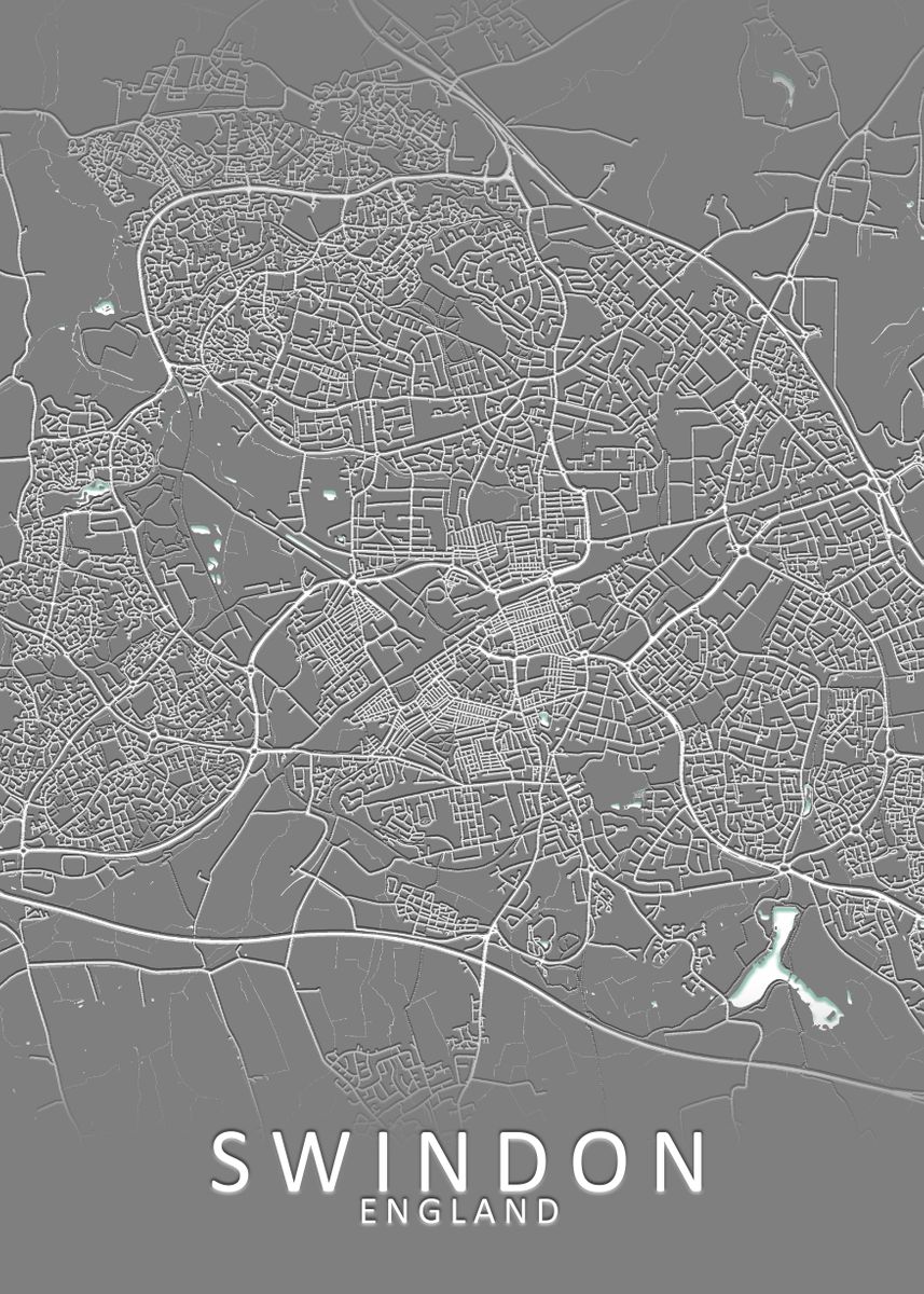 ' Swindon Grey City Map' Poster, picture, metal print, paint by City ...