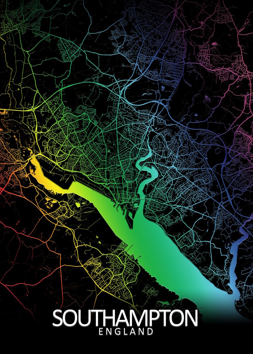 'Southampton Rainbow Map' Poster by City Map Art Prints | Displate